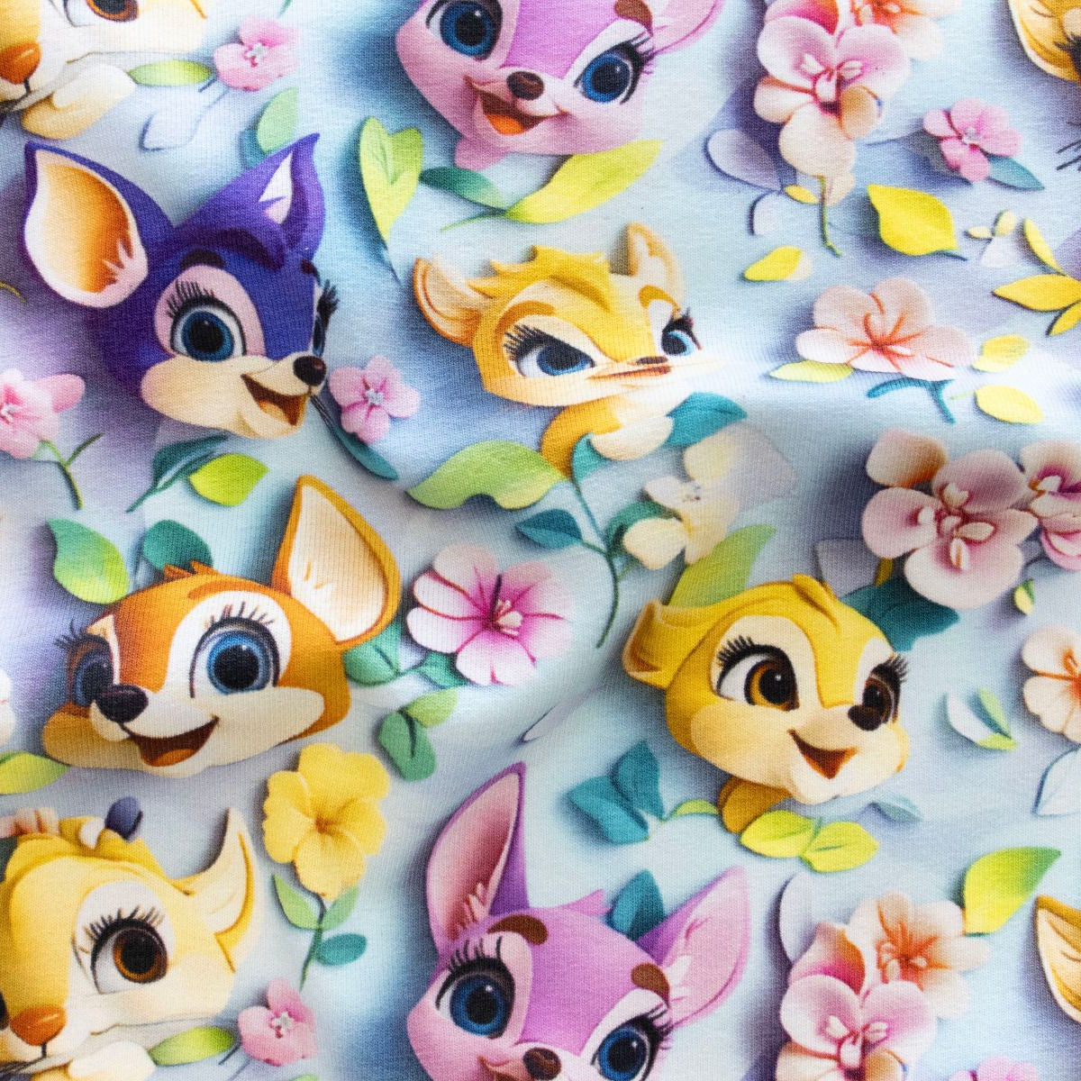 Jersey 3D Digitaldruck - süße Rehe - hellblau